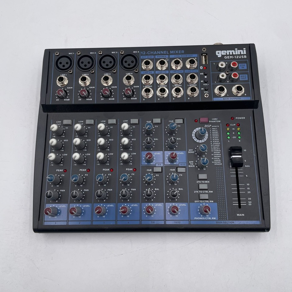 Gemini GEM-12USB 12-Channel DJ Audio Mixer with Multi-FX USB EQ Phantom ...