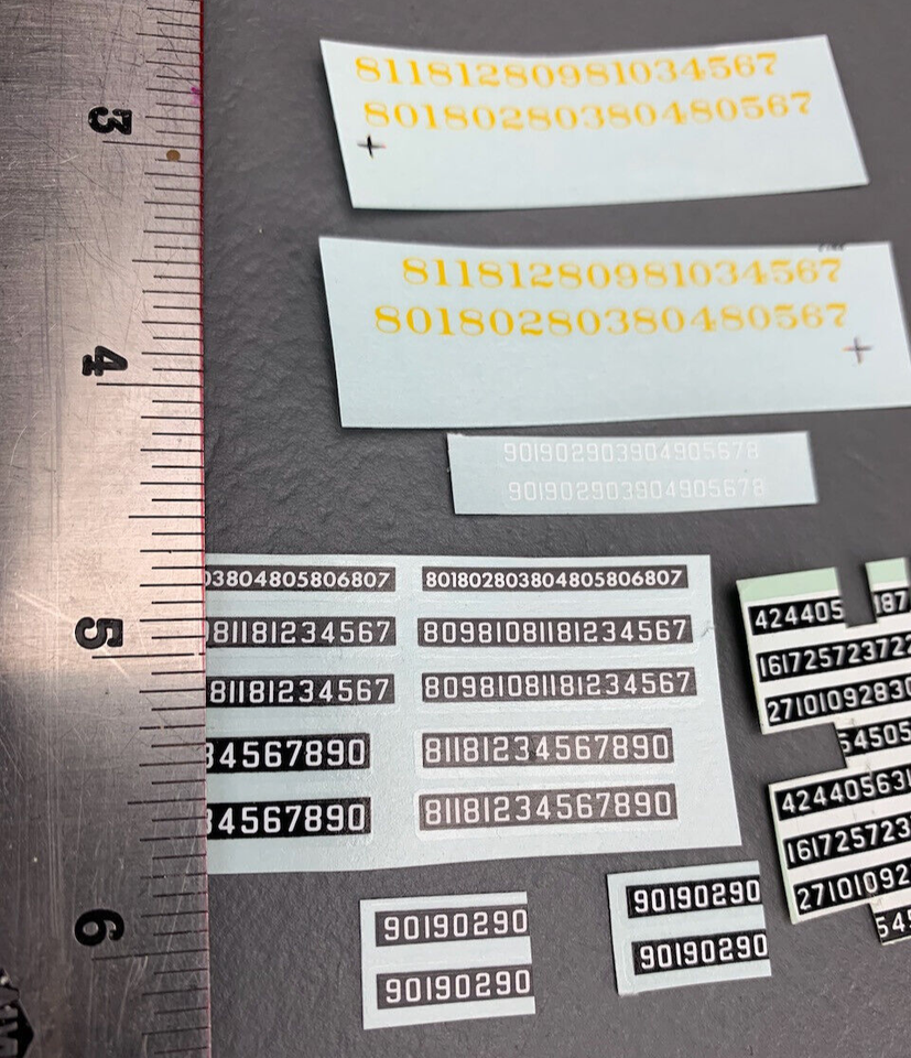 HO White Numbers On Black number boards & Yellow Number Decal Spares ...