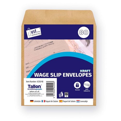 80 Wage Packets 100 x 110 mm Pay Slip Printed Manilla Envelopes Gummed ...