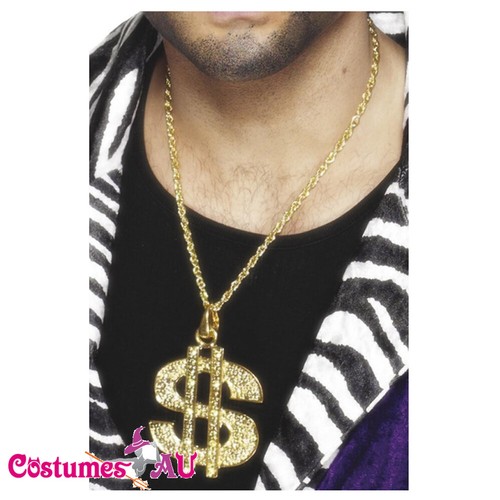 Gold Dollar Sign Medallion $ Necklace Pimp Chain Gangster Hip Hop 80s ...