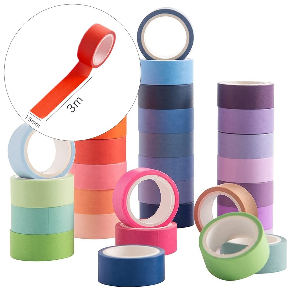 60 Rolls Washi Tape Set 15mm Wide 10ft Long Rainbow Colored Painters ...