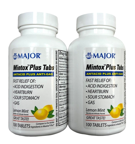 Mintox + Antacid / Anti-Gas LEMON MINT CHEWS 100ct ( 2 pack ...