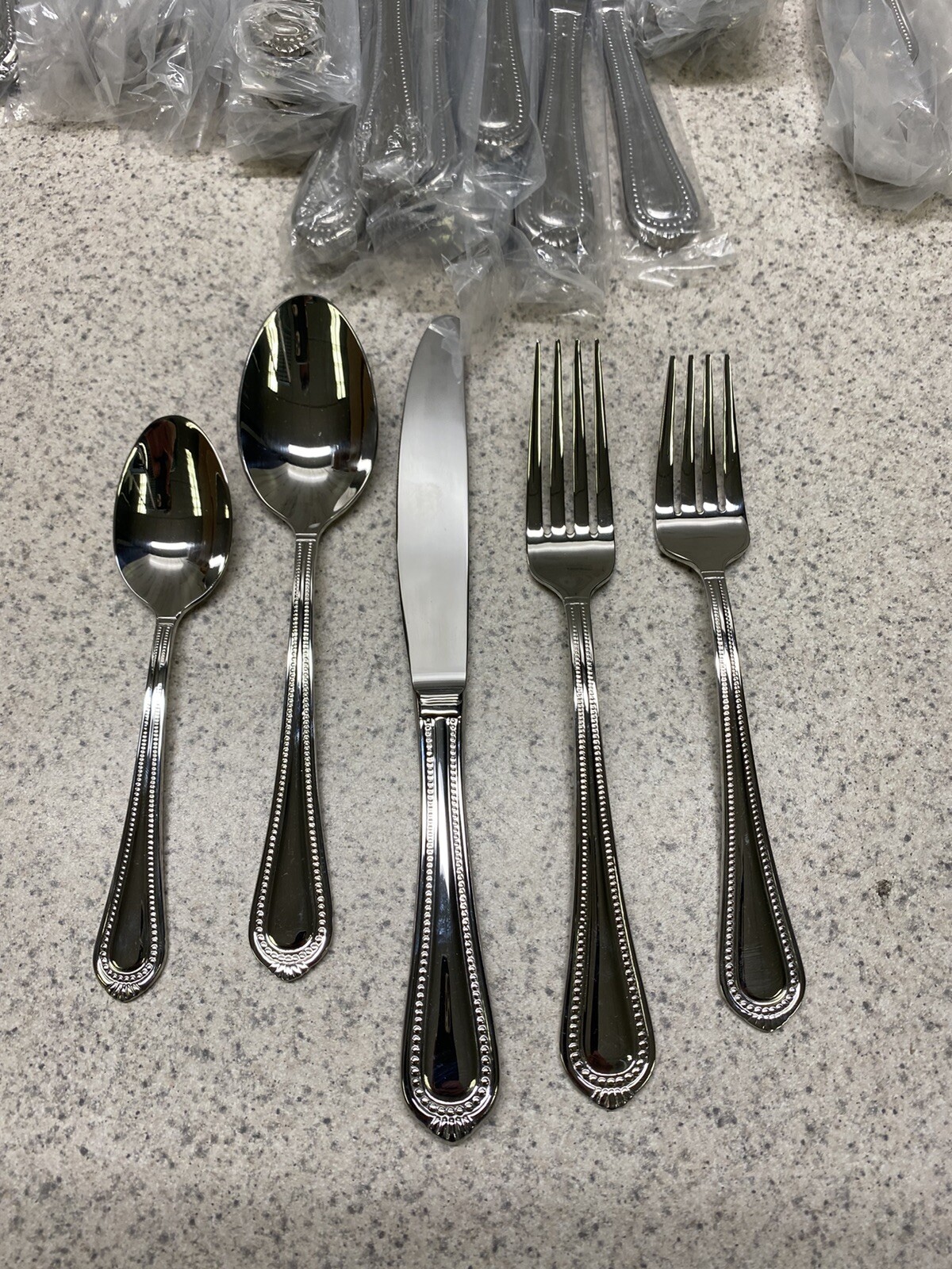 Mikasa Flatware Silverware Set Regent Bead Stainless Steel 12 Serving ...