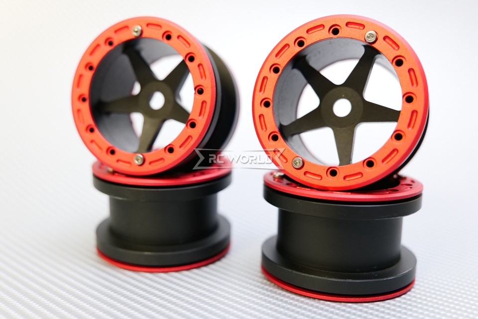 RC Truck Wheels 2.2 ALUMINUM Beadlock 5 Star RIMS + TIRES 140MM -BLACK ...