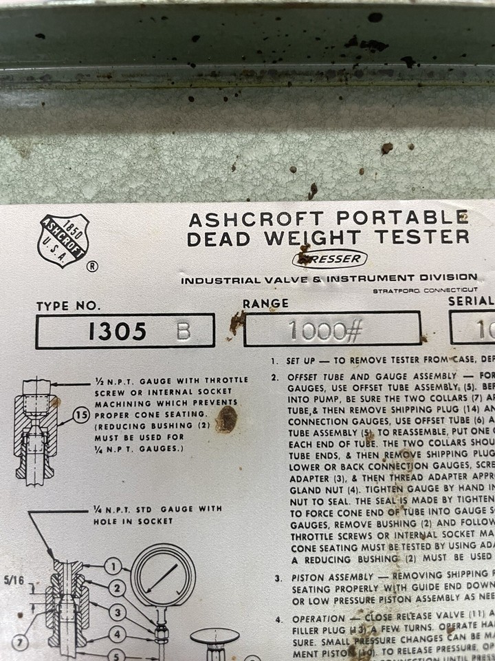 Ashcroft 1305-B Portable Dead Weight Tester, 11 pc Set | eBay
