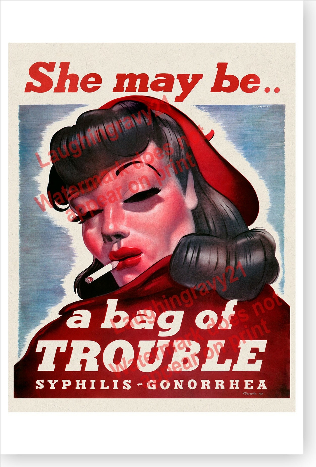 WWII She May Be A Bag Of Trouble Syphilis Gonorrhea VD Health Retro ...