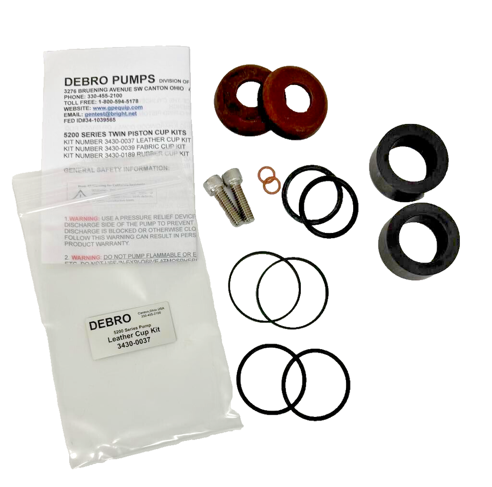 HYPRO or DEBRO 5200 Series Piston Pump 3430-0037 Leather Cup Kit w ...