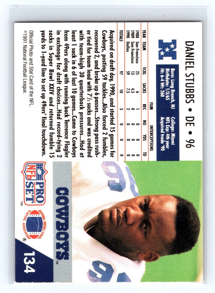1991 Pro Set #134 Daniel Stubbs | eBay