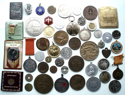 BEAUTIFUL EXONUMIA LOT OF 50 WORLD TOKENS MEDALS etc Varius Dates ...
