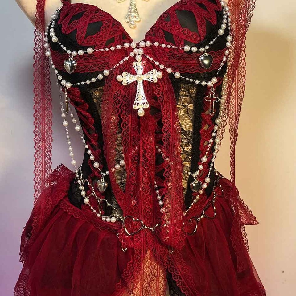 Punk Rock Y2K Lace TOPS Gothic Dress E-Girls Goth Emo DIY Harajuku Eco ...