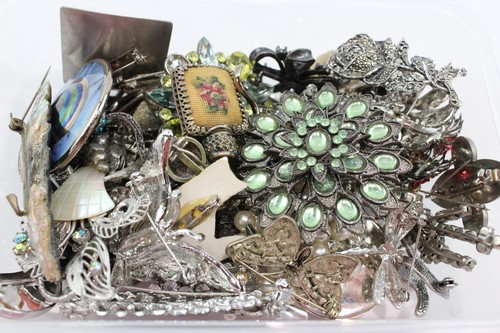 500g Bulk Unsorted Brooches Silver Tone Stone Set Marcasite | eBay UK