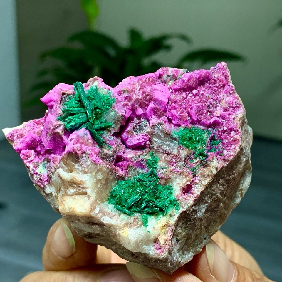 155G Natural Pink Cobalto Calcite with Malachite Crystal Gemstone Rare ...