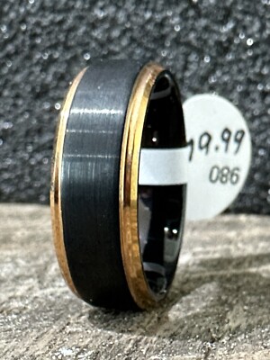 8mm Tungsten Carbide Black/Gold /Rim Multi-Faceted Wedding Ring Men's ...