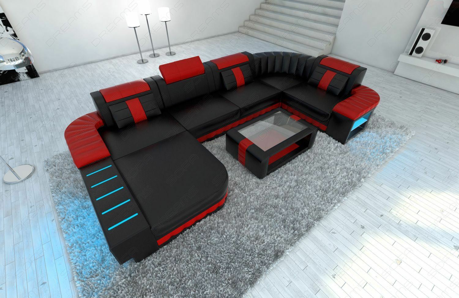 Ledercouch Wohnlandschaft XXL Ecksofa BELLAGIO Luxus Sofa Garnitur ...