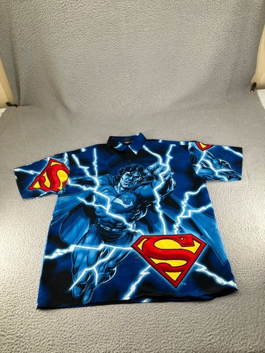 Vintage Superman Shirt Mens Large Blue Y2K AOP Lightning Warner Bros DC ...