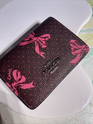 Coach Mini Wallet On a Chain Merlot Coated Canvas w/Pink Bow Print NWT ...