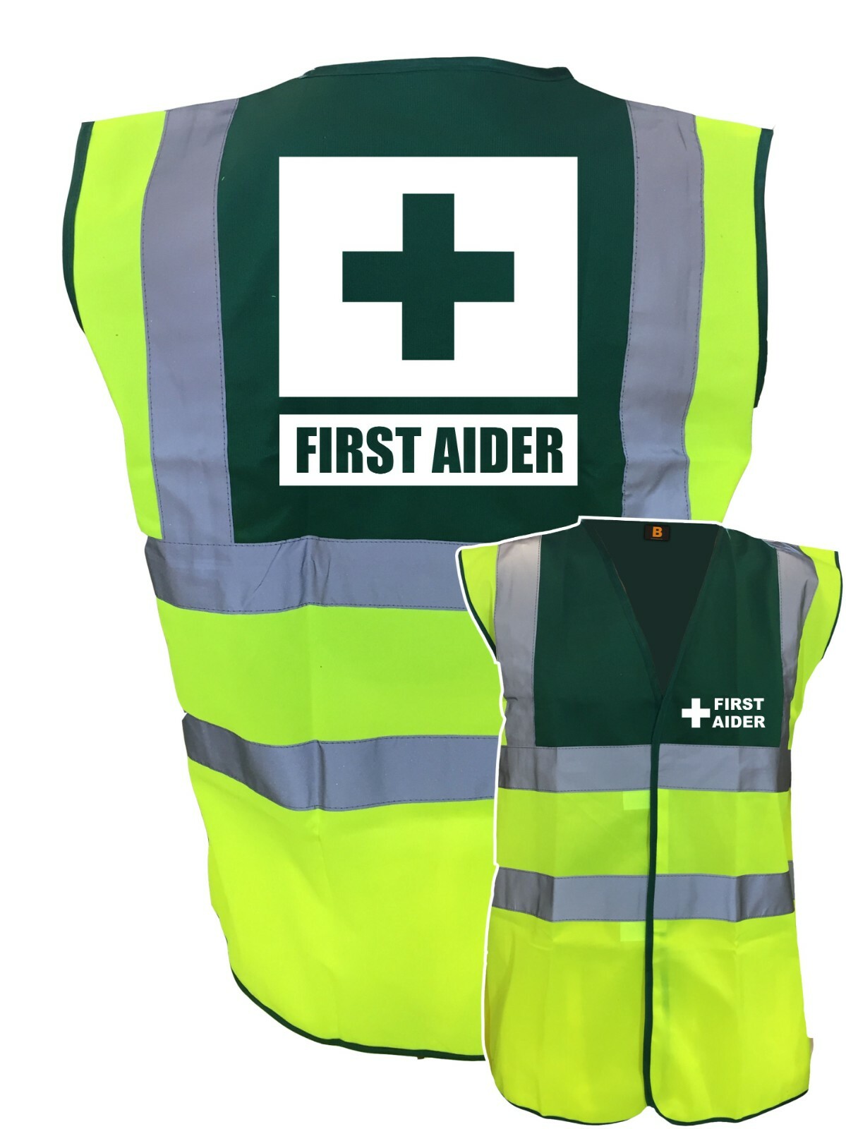 BIG FIRST AIDER GREEN YELLOW HI VIS VEST WAISTCOAT MEDICAL PREMIUM ...