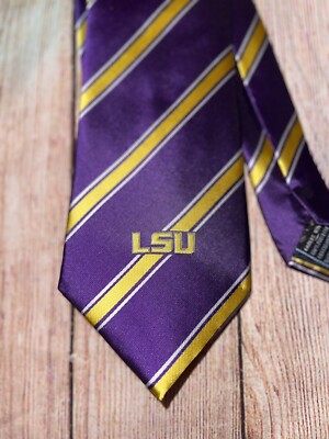 LSU Tigers Logo Neck Tie Satin Purple & Gold Diagonal Stripe NCAA ...