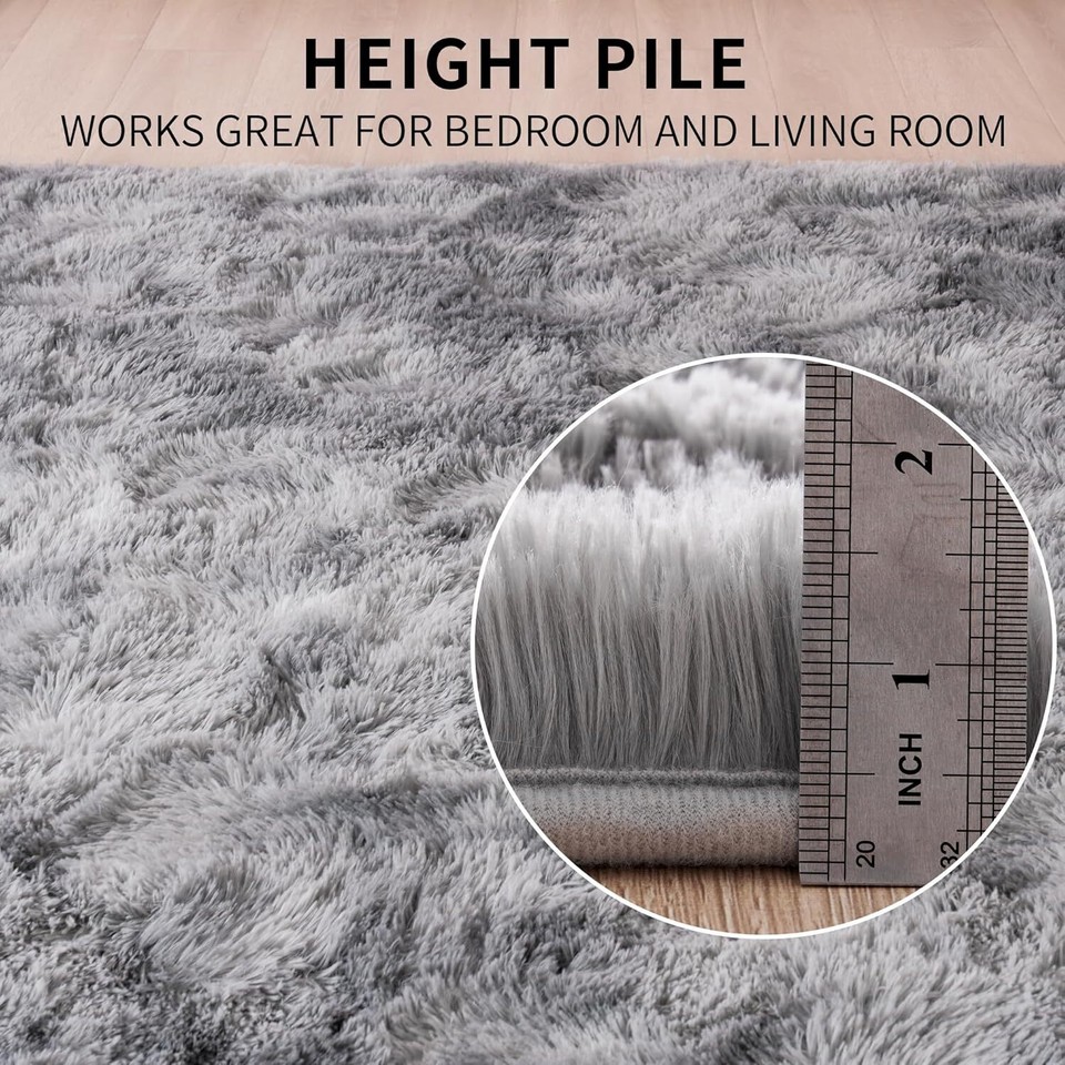 Hochflor Teppich 240x340cm Shaggy Flauschig Grau/Beige Wohnzimmer ...