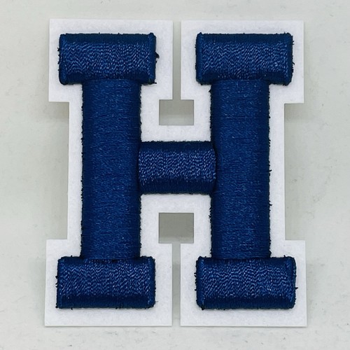 Blue 3D Letter H Patch White Felt Outline Varsity Cut out Iron-on (2 1/ ...
