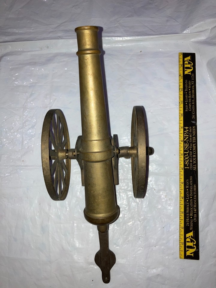 BRASS TOY CANNON CANON VINTAGE ABOUT 18 INCHES ARTILLERY FIELD CIVIL ...