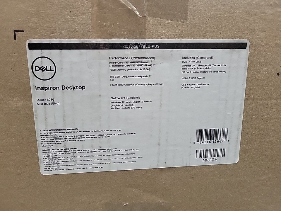 Dell inspiron 3030 Desktop PC i5-14400 16GB RAM 1TB SSD DVD WiFi W11H ...