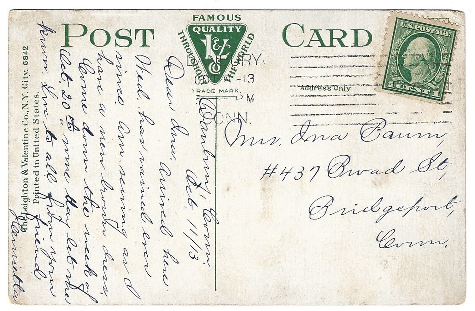 DANBURY CT Postcard MORRIS ST. (STREET) SCHOOL, to BRIDGEPORT ...