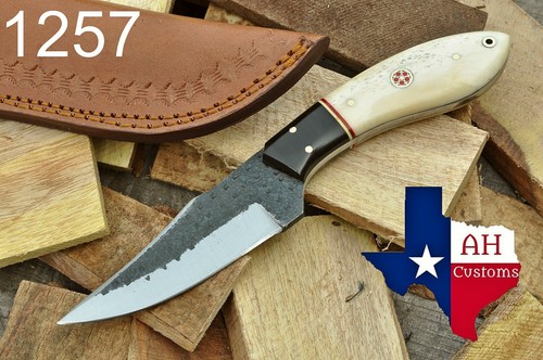 HAND FORGED RAILROAD SPIKE CARBON STEEL KNIFE & BONE HANDLE AH DAMASCUS ...