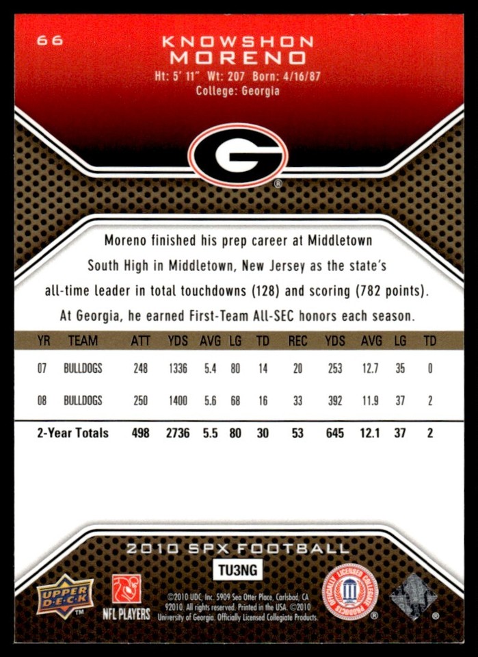 2010 SPx Knowshon Moreno Georgia Bulldogs #66 | eBay