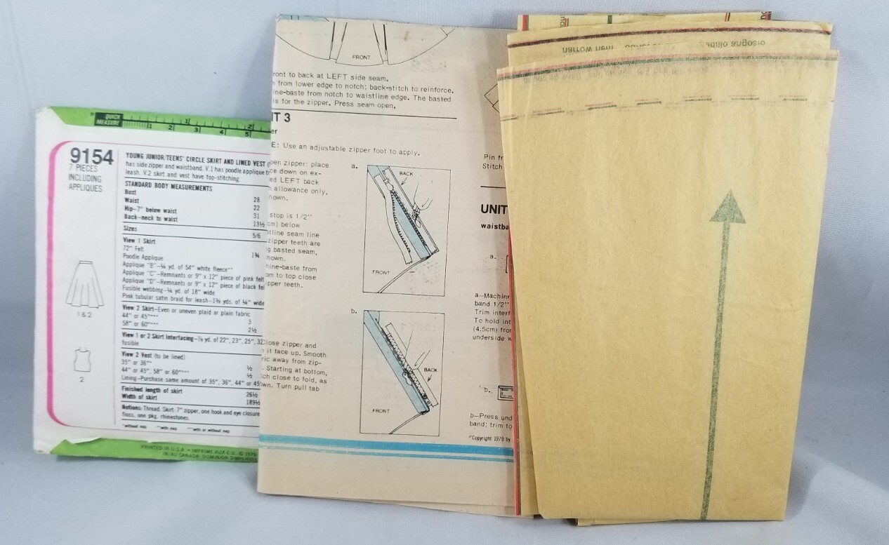 Simplicity Poodle Skirt Vest Sewing Pattern 9154 Jr Sizes 5/6 7/8 ...