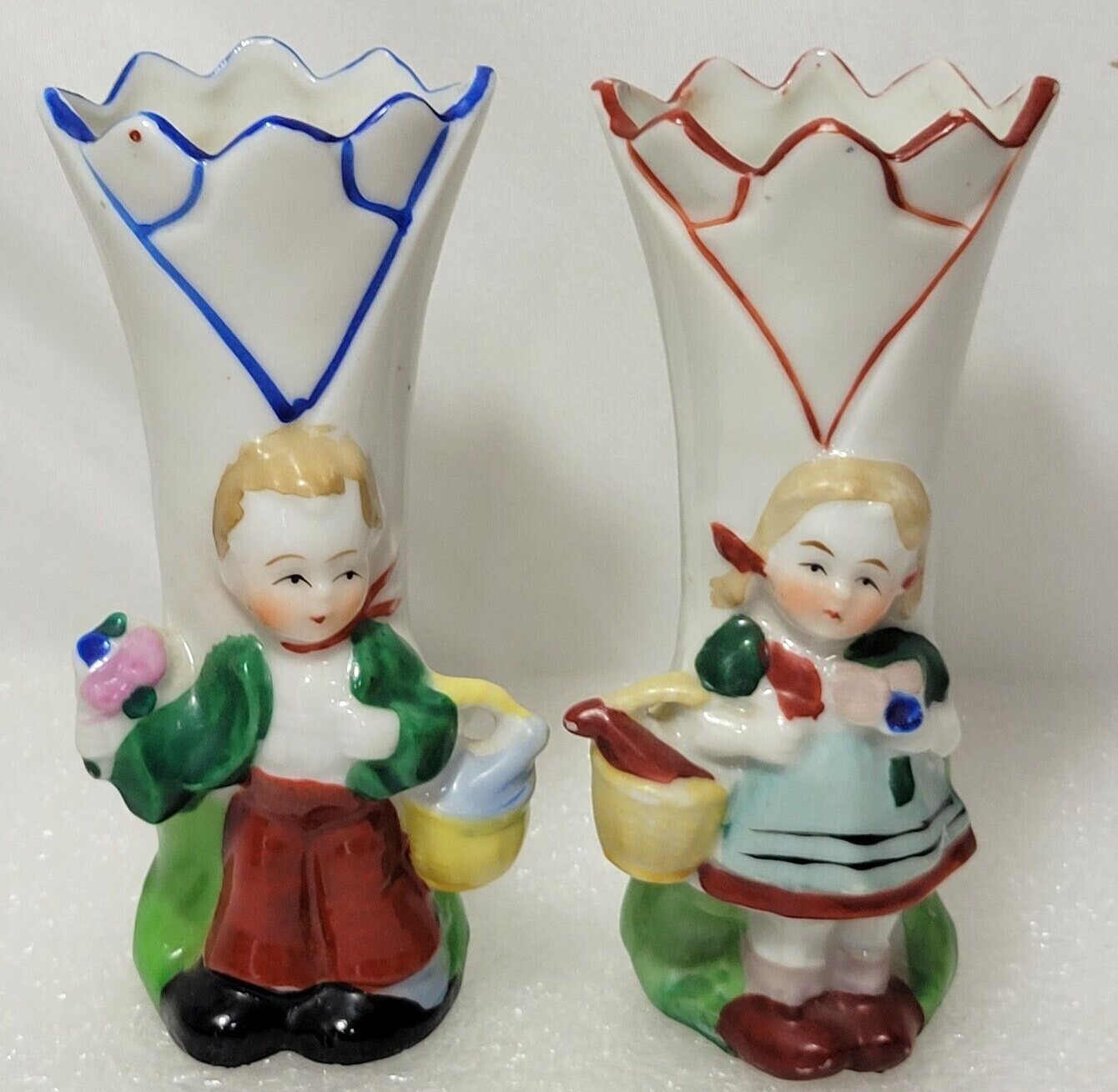 Pair of Rare Vintage Occupied Japan Spill Vases Boy & Girl Set 5" | eBay