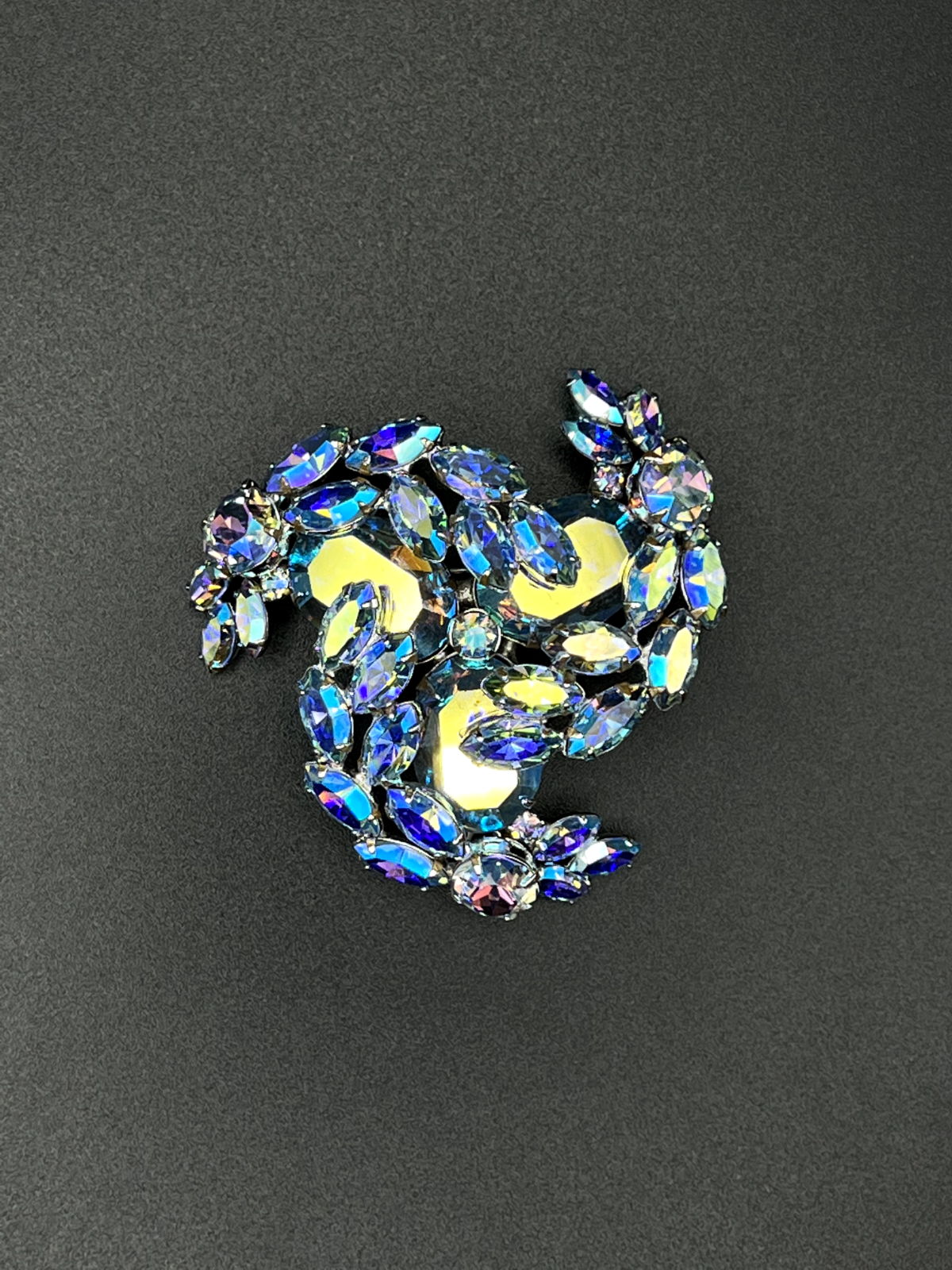 Vintage Signed SHERMAN Glittering Blue AB Rhinestone In Prongs Brooch ...