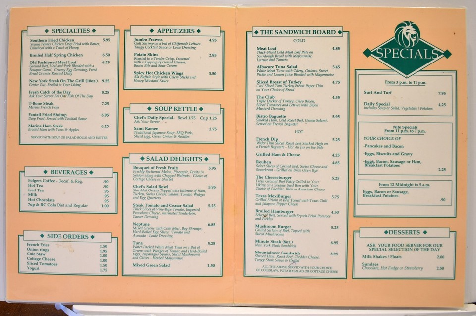 Vintage 1990 The Galley Restaurant Menu MGM Grand Resort Casino Las ...