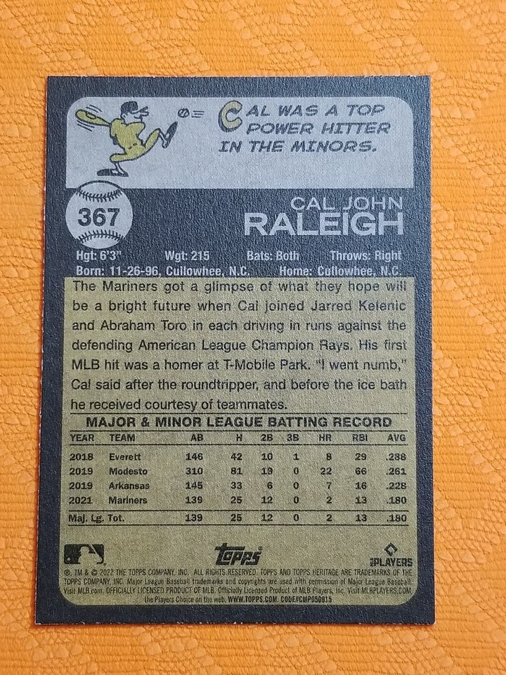 2022 CAL RALEIGH Topps Heritage RC Rookie Card | eBay