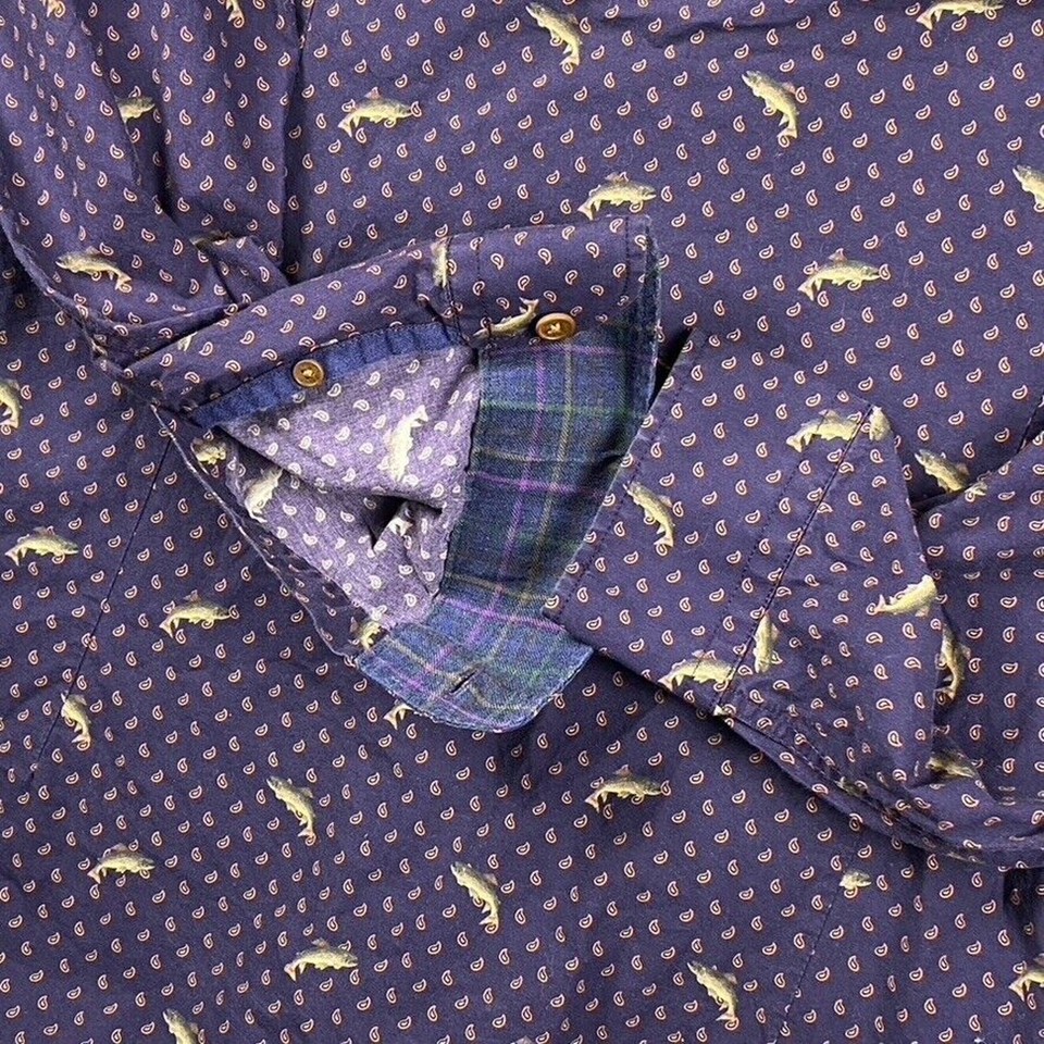 Ted Baker Button Up Shirt Men's Size 16 Small Purple Paisley Fish Print ...