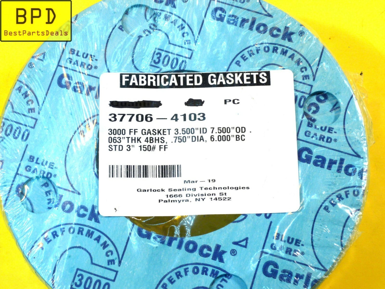 Blue Aramid Fiber Binder Style 3000 Full Face Gasket GARLOCK 37706-4103 ...
