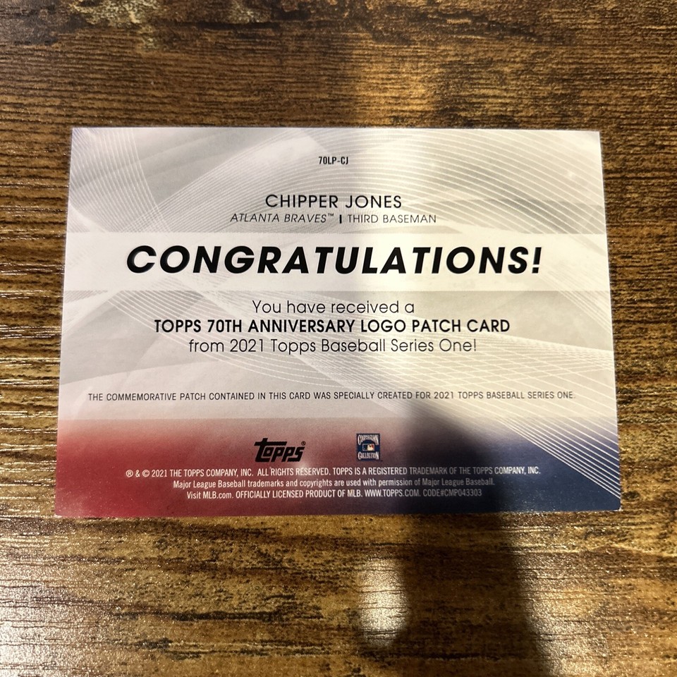 Chipper Jones Topps 70th Anniversary Commemorative Patch Card | eBay