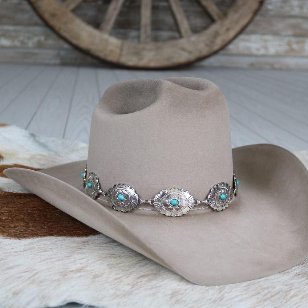 Silver Turquoise Scalloped Concho Hat Band for Cowboy Hats | eBay