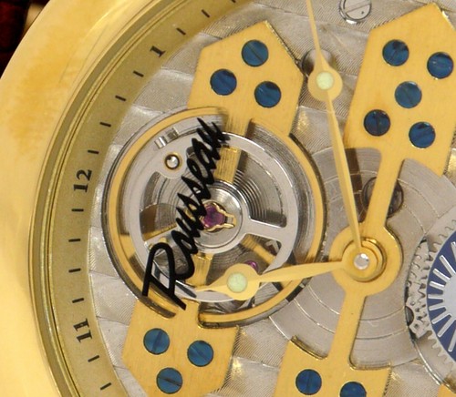 NEW ROUSSEAU GESTALT AUTOMATIC TRIPLE BRIDGE WATCH SKELETON GOLD BROWN ...