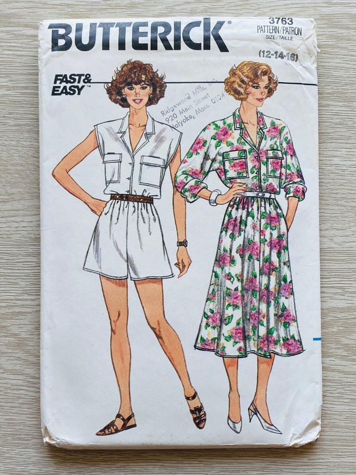 80s BUTTERICK 3763 SIZES 12 14 16 DRESS & ROMPER UC/FF | eBay