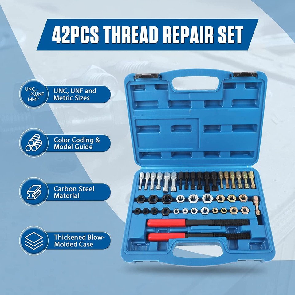 42PCS Thread Repair Kit Thread Chaser Set in UNC, UNF Thread Restorer ...