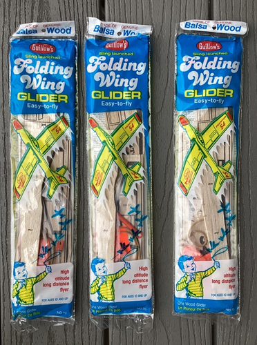 3 GUILLOW'S SLING LAUNCHED FOLDING WING BALSA WOOD GLIDER MODEL KIT ...