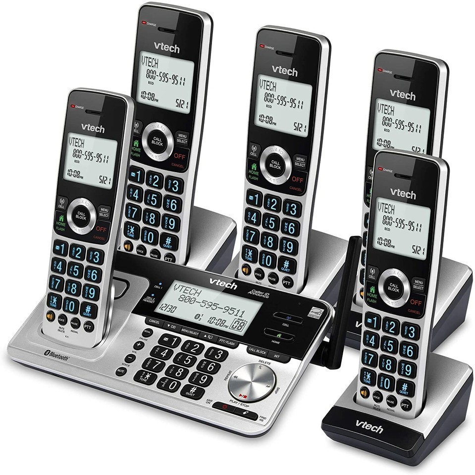 VTech Cordless Phone Answering System Bluetooth Call Block 5 Handsets ...