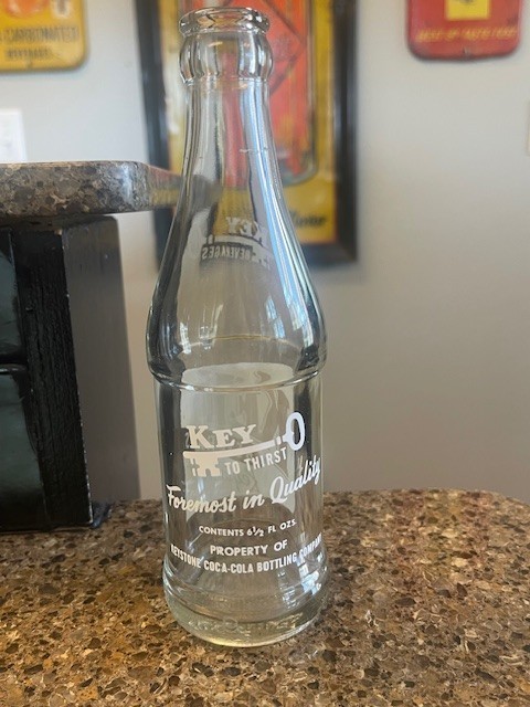 Vintage KEY BEVERAGES ACL Soda Bottle, Keystone Coca Cola Bottling 6.5 ...