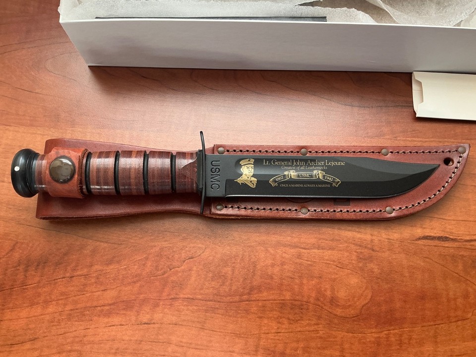 USMC K-Bar Combat Knife/ Leather Sheaf Presentation Piece General John ...