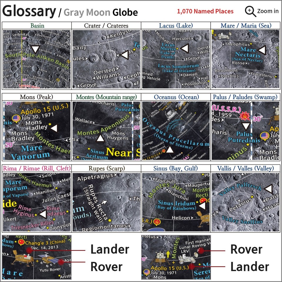 Mapsoft Prime Gray Moon Globe, 30cm/12", M-30, Lunar Globe, Moon Map ...