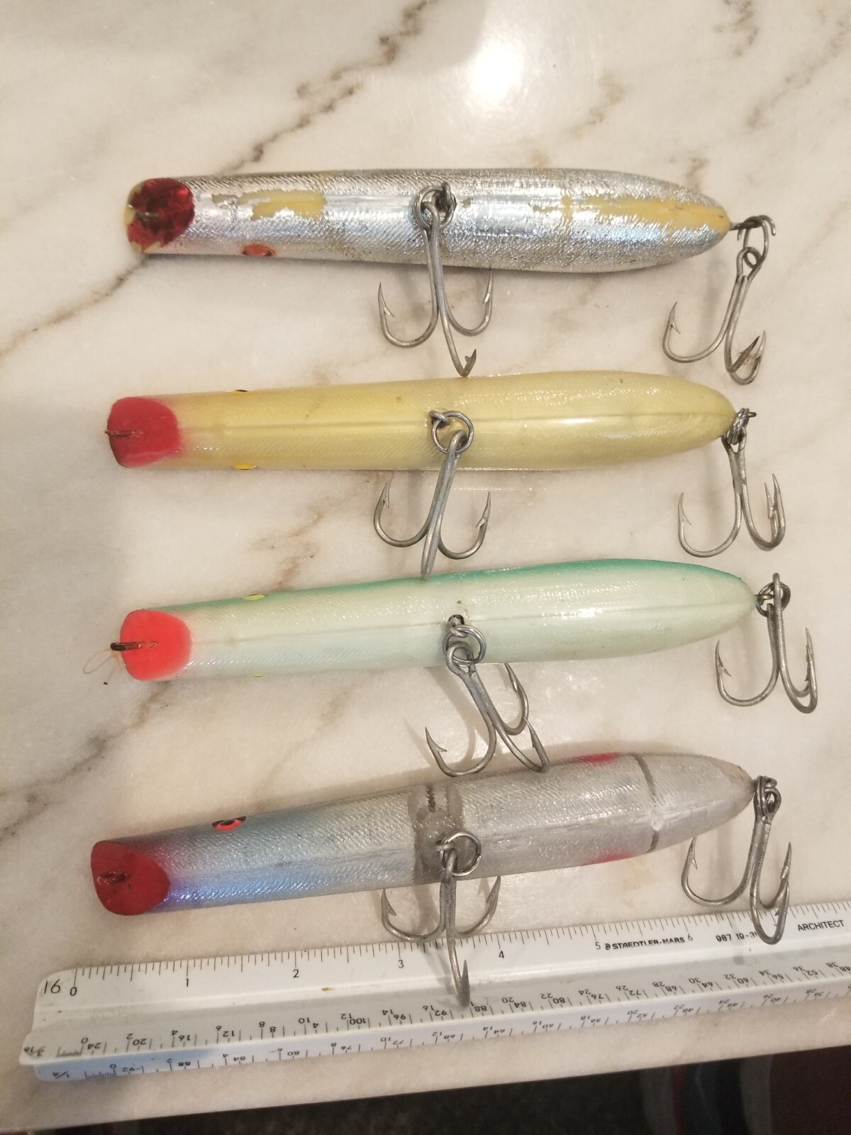 Lot Of 4 Vintage Cotton Cordell Pencil Popper 6 1/2" Lures STRIPER ...