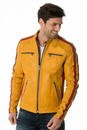 New Design Men's Yellow Jacket 100% Real Lambskin Stylish Slim Fit Coat ...