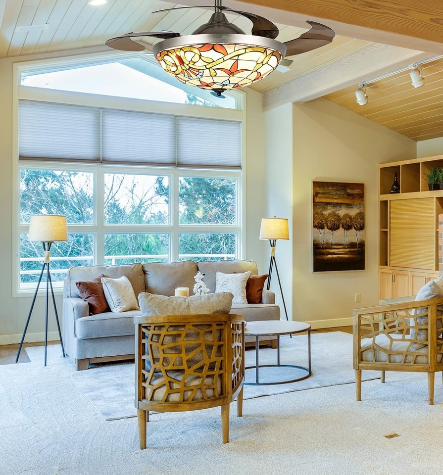 42" Mediterranean Ceiling Fan Light Remote Retractable 3-Color LED ...