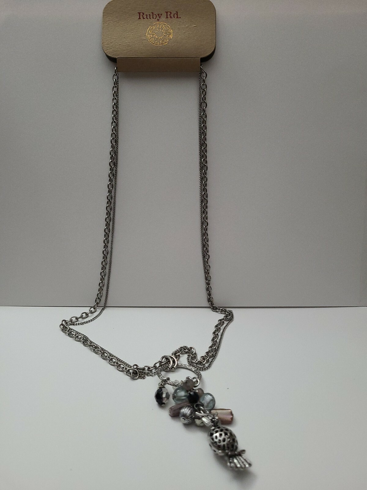 Ruby Rd. Owl Cluster Charm Silver Tone Chain Link Necklace NEW WITH ...